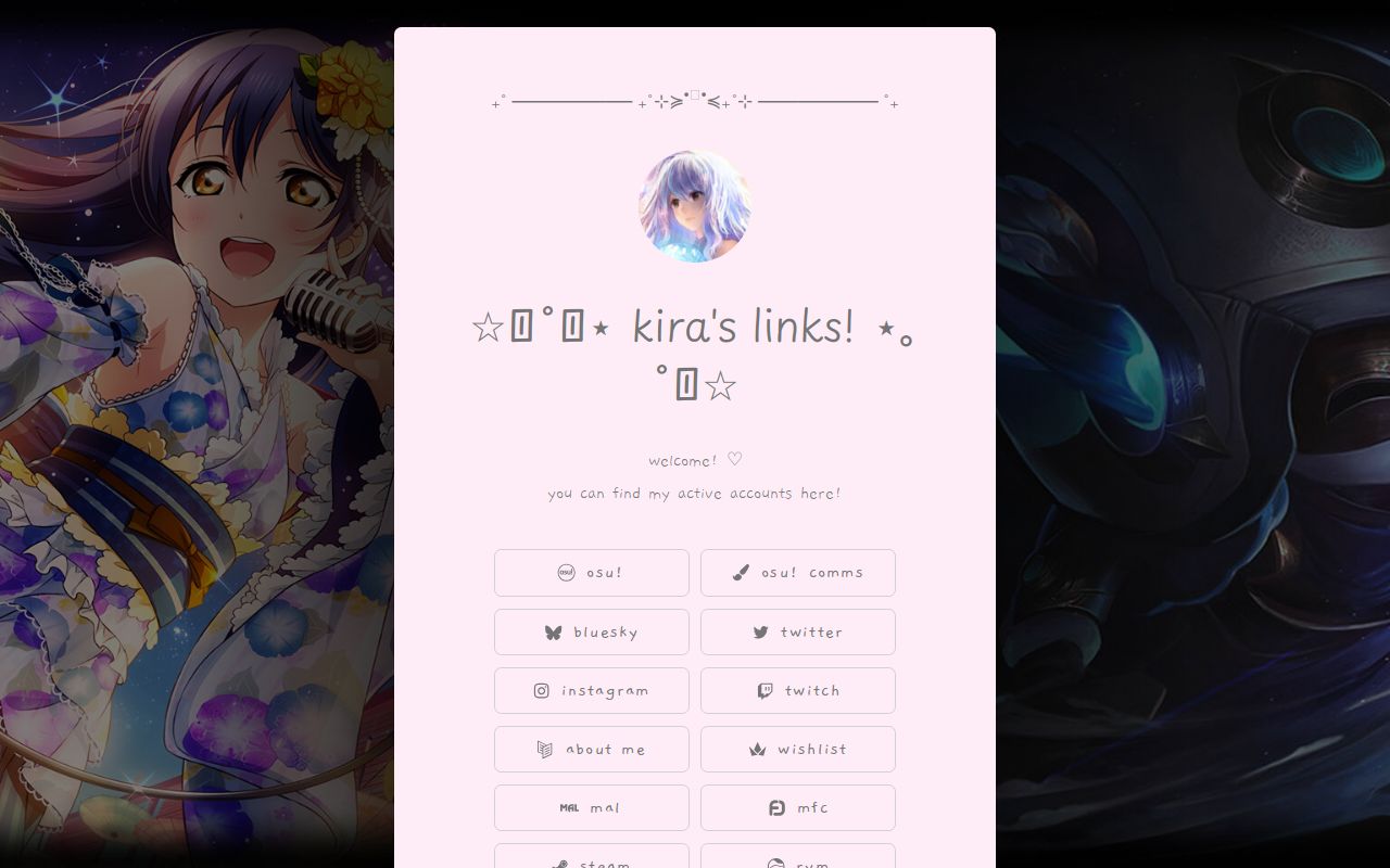 ⋆ kira's links! ⋆｡˚⭒☆
